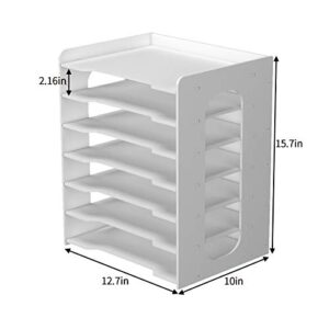 Natwind Office 7 Tiers File Paper Organizer for Desk Desktop White File Holder Office Desk Organizer Mail Letter Tray & Paper Sorter Document Notebooks Storage Rack for Home Office School Classroom