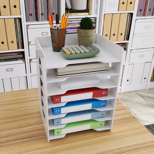 Natwind Office 7 Tiers File Paper Organizer for Desk Desktop White File Holder Office Desk Organizer Mail Letter Tray & Paper Sorter Document Notebooks Storage Rack for Home Office School Classroom