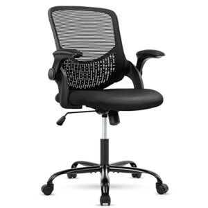 office chair, ergonomic office chair computer chair mesh home office desk chairs with flip-up armrests, rolling swivel chair with lumbar support height adjustable, black