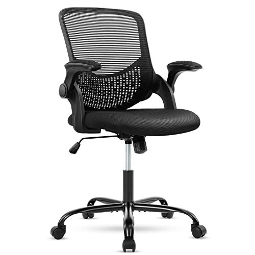 Office Chair, Ergonomic Office Chair Computer Chair Mesh Home Office Desk Chairs with Flip-up Armrests, Rolling Swivel Chair with Lumbar Support Height Adjustable, Black