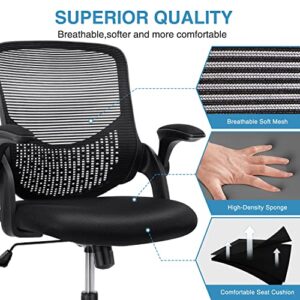 Office Chair, Ergonomic Office Chair Computer Chair Mesh Home Office Desk Chairs with Flip-up Armrests, Rolling Swivel Chair with Lumbar Support Height Adjustable, Black