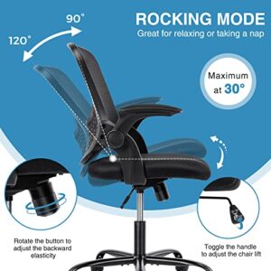 Office Chair, Ergonomic Office Chair Computer Chair Mesh Home Office Desk Chairs with Flip-up Armrests, Rolling Swivel Chair with Lumbar Support Height Adjustable, Black