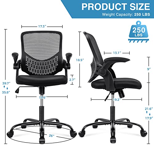 Office Chair, Ergonomic Office Chair Computer Chair Mesh Home Office Desk Chairs with Flip-up Armrests, Rolling Swivel Chair with Lumbar Support Height Adjustable, Black