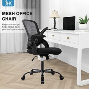 Office Chair, Ergonomic Office Chair Computer Chair Mesh Home Office Desk Chairs with Flip-up Armrests, Rolling Swivel Chair with Lumbar Support Height Adjustable, Black