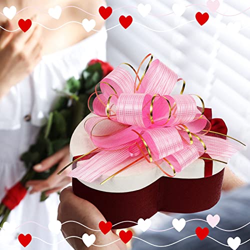 20 Pieces Pull Bow Gift Wrapping Pull Bow Ribbon Pull Bows for Christmas Wedding Baskets Valentine's Day Bows Multicolor Ribbon Bow for Gift Wrapping, 6 Inches Diameter (Pink)