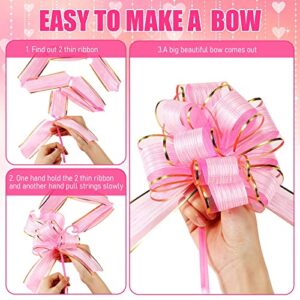 20 Pieces Pull Bow Gift Wrapping Pull Bow Ribbon Pull Bows for Christmas Wedding Baskets Valentine's Day Bows Multicolor Ribbon Bow for Gift Wrapping, 6 Inches Diameter (Pink)