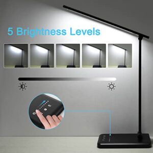 ONSTUY Desk Lamp,Dimmable Eye-Caring LED Table Lamp,5 Light Modes and 5 Brightness Levels,Touch Control,Auto Timer,Bedside Lamp with USB Charging Port for Study,Home,Office,Bedroom,Reading,Work