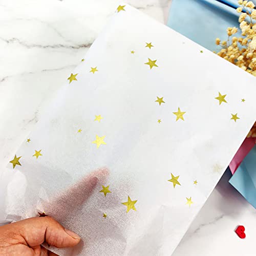 Gold Star Bulk Tissue Paper Gift Wrap 25 Sheets 19.7" x 27.5" for Birthday Wedding Gift Bags DIY Art Craft Wrapping Gift Tissue Paper (White Gold)