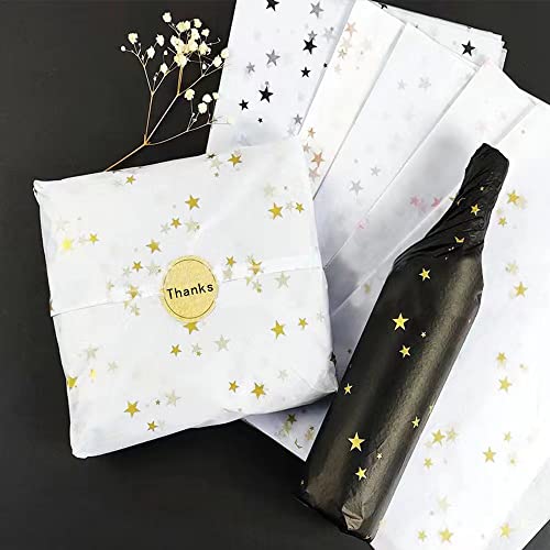 Gold Star Bulk Tissue Paper Gift Wrap 25 Sheets 19.7" x 27.5" for Birthday Wedding Gift Bags DIY Art Craft Wrapping Gift Tissue Paper (White Gold)