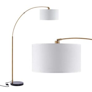 archiology floor lamp – arc floor lamp with unique hanging white linen drum shade & marble base ,77’’ height modern floor lamp perfect for living room reading bedroom office