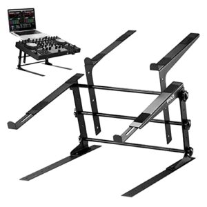 pyle portable dual laptop stand – standing table with adjustable height, ergonomic design & anti-slip prongs for dj mixer, sound equipment, workstation, gaming & home use – plpts38, black