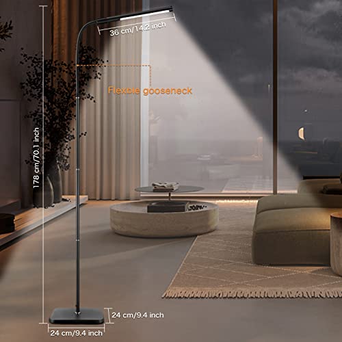 LED Floor Lamp ,Removable Eye Caring Light can be Flashlight ,Adjustable Tri-Color Temperature, Gooseneck Modern Bedroom Reading Lamps with Two Timers and Memory ,for Living Room ,Office , Emergency