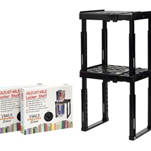 Tools for School Locker Shelf Organizer for School Locker - Locker Organizer - Strong ABS Plastic - Adjustable Width with Side Magnets - Patented Stackable Shelf Organizer - Pack of 2 - (Black)