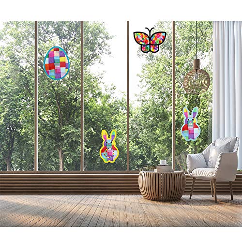 Exquiss Easter Tissue Paper Suncatcher Crafts-Bunny+Egg+Butterfuly Suncatchers Crafts with 1600pcs Craft Kits for Kids Easter Crafts Suncatchers Easter DIY Activities School Art Crafts