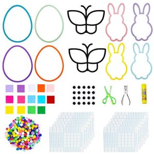 Exquiss Easter Tissue Paper Suncatcher Crafts-Bunny+Egg+Butterfuly Suncatchers Crafts with 1600pcs Craft Kits for Kids Easter Crafts Suncatchers Easter DIY Activities School Art Crafts