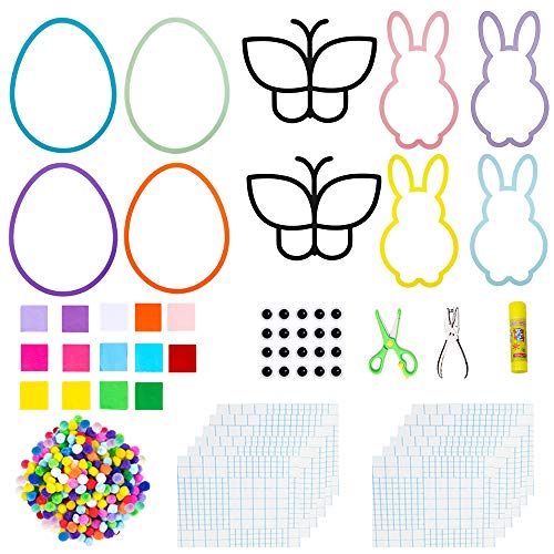 Exquiss Easter Tissue Paper Suncatcher Crafts-Bunny+Egg+Butterfuly Suncatchers Crafts with 1600pcs Craft Kits for Kids Easter Crafts Suncatchers Easter DIY Activities School Art Crafts