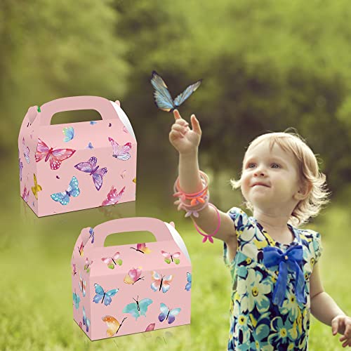 24Pcs Butterfly Party Gift Treat Box, Butterfly Party Goodie Candy Box Kraft Treat Paper Boxes for Butterfly Themed Birthday Party Supplies