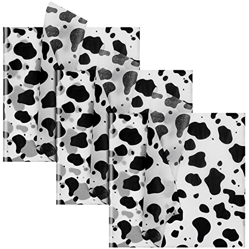 60 Sheets 20 x 20 Inch Cow Print Tissue Paper Black and White Spots Cow Paws Wrapping Paper Gift Wrap Art Tissue for Gift Bags Wrapping