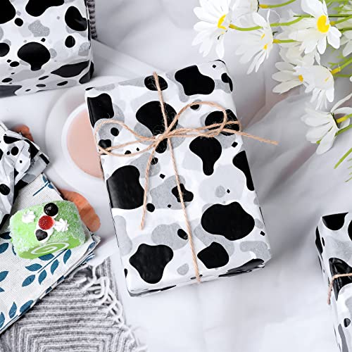 60 Sheets 20 x 20 Inch Cow Print Tissue Paper Black and White Spots Cow Paws Wrapping Paper Gift Wrap Art Tissue for Gift Bags Wrapping