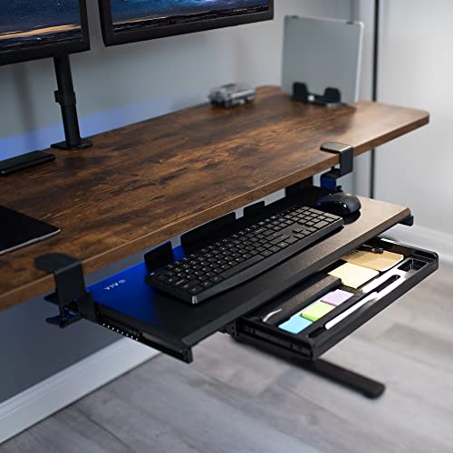 VIVO Large Keyboard Tray Under Desk Pull Out Platform with Pencil Drawer, Extra Sturdy C Clamp Mount, 27 (33 Including Clamps) x 11 inch Slide-Out Tray with Storage Drawer, Black, MOUNT-KB05-4D