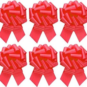 Large Ruby Red Gift Wrap Pull Bows - 5" Wide, Red Ribbon Big Pull Flower Bows for Christmas, Valentines, Mother's Day Gifts and Presents, Set of 6 (X-Mas Red)