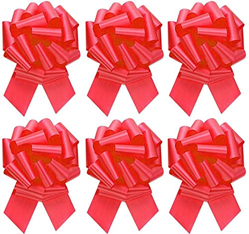 Large Ruby Red Gift Wrap Pull Bows - 5" Wide, Red Ribbon Big Pull Flower Bows for Christmas, Valentines, Mother's Day Gifts and Presents, Set of 6 (X-Mas Red)