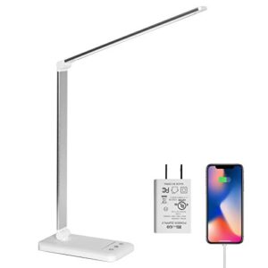 himigo led desk lamp,eye-caring table lamps,stepless dimmable office lamp with usb charging port,touch/memory/timer function,25 brightness lighting,foldable lamp for reading,studying,working