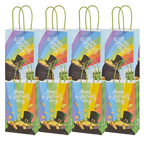 Gatherfun Saint Patrick’s Day Gift Bag Lucky Green Shamrock Rainbow Paper Gift Bag with Handle for Green Irish Party Decorations, 24PCS