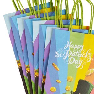 Gatherfun Saint Patrick’s Day Gift Bag Lucky Green Shamrock Rainbow Paper Gift Bag with Handle for Green Irish Party Decorations, 24PCS