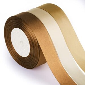 astaron brown gold satin ribbon for wedding bouquet diy crafts 1 inch, solid color ribbon fabric ribbon for gift wrapping christmas gift bows hair bows silk ribbon for bouquets baby shower decor