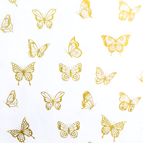 MR FIVE White with Metallic Gold Butterfly Tissue Paper Bulk,20" x 28",Gold Butterfly Design Tissue Paper for Gift Bags,Gold Gift Wrapping Tissue Paper,30 Sheets