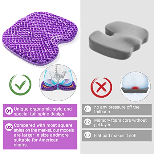 Enhanced Full Gel Seat Cushion for Sitting - Hip, Coccyx, Sciatica, Pressure Sores Tailbone Pain Relief Pad, Seat Cushion for Car, Wheelchair, Desk, Stadium - Egg Sitter Cushion for Pressure Relief