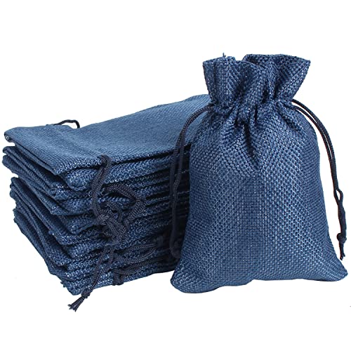 YANGBOYY Burlap Bags, 25 Packs 5''x7'' Burlap Drawstring Gift Bag Party Favor Pouch Linen Jewelry Pockets for Christmas Thanksgiving Easter Valentine's Day Presents Arts Crafts (5''x7'', Navy Blue)