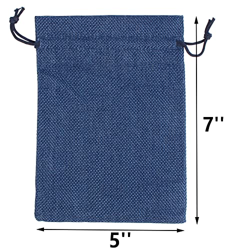 YANGBOYY Burlap Bags, 25 Packs 5''x7'' Burlap Drawstring Gift Bag Party Favor Pouch Linen Jewelry Pockets for Christmas Thanksgiving Easter Valentine's Day Presents Arts Crafts (5''x7'', Navy Blue)