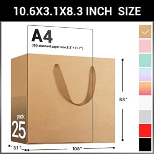 EUSOAR Kraft Paper Gift Wrap Bags, 25pcs Small 10.6"x3.1"x8.3" Reusable Sturdy Heavy Duty Shopping Bags with Handle Bulk, Retail, Boutique, Business,Wedding Party Favor,Grocery,Restaurant Take-Out Bag