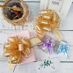 AKLVBL 10 PCS Large Pull Bow Gift Wrapping Bows, Pull Bow with Ribbon for Wedding Gift Baskets, Party Gift Wrap Bows, Presents Decorating Bows (Gold)