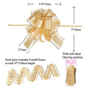 AKLVBL 10 PCS Large Pull Bow Gift Wrapping Bows, Pull Bow with Ribbon for Wedding Gift Baskets, Party Gift Wrap Bows, Presents Decorating Bows (Gold)