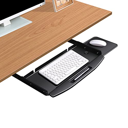 Ywbtflul Under Desk Keyboard Tray with 360 Rotating Mouse Platform,Sturdy& Easy Gliding,20in Pull Out Keyboard Platform, Ergonomic Computer Silding Keyboard Drawer, Black