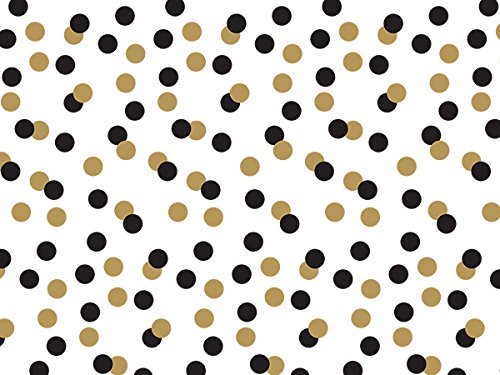 Printed Tissue Paper for Gift Wrapping with Design (Black & Gold Polka Dots on White), 24 Large Sheets (20x30)