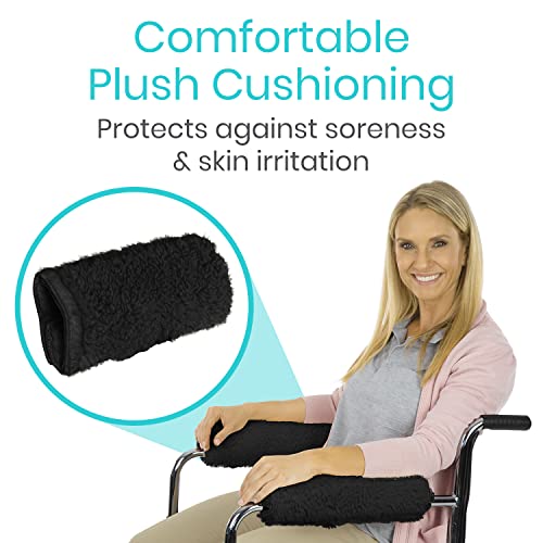 Vive Wheelchair Armrest Cover (Pair) - Memory Foam Sheepskin Pad for Office & Transport Chair - Soft Support Cushion Accessories for Padded Arm Rest, Kids, Adults - Comfort Padding Pressure Relief