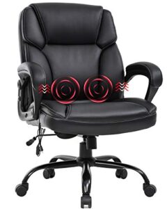 bestoffice furniture 400lbs wide seat ergonomic desk massage computer lumbar support armrest swivel rolling executive pu leather adjustable task chair for adults women, black