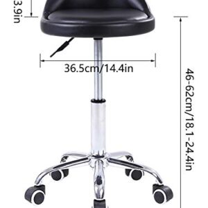 KKTONER PU Leather Round Rolling Stool with Back Rest Height Adjustable Swivel Drafting Work SPA Task Chair with Wheels Black