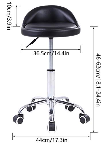 KKTONER PU Leather Round Rolling Stool with Back Rest Height Adjustable Swivel Drafting Work SPA Task Chair with Wheels Black