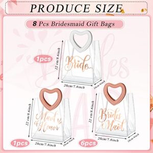 8 Pcs Bridesmaid Gift Bags Wedding Bridesmaid Clear Gift Bag with Handle Bride Gift Bags, 1 Maid of Honor 6 Bridesmaid 1 Bride for Bachelorette Party Bag Bridal Shower Team Bride