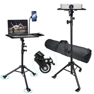 projector stand, sturdy durable metal laptop tripod stand with wheels, folding floor tripod stand with tray, adjustable height portable dj equipment stand for indoors and outdoors (29 inch-69 inch)