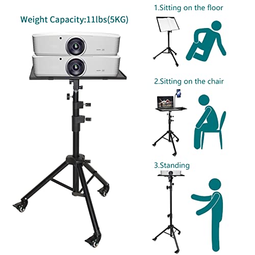 Projector Stand, Sturdy Durable Metal Laptop Tripod Stand with Wheels, Folding Floor Tripod Stand with Tray, Adjustable Height Portable DJ Equipment Stand for Indoors and Outdoors (29 Inch-69 Inch)