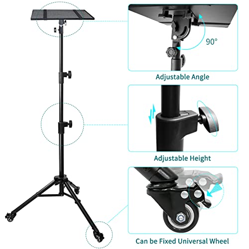 Projector Stand, Sturdy Durable Metal Laptop Tripod Stand with Wheels, Folding Floor Tripod Stand with Tray, Adjustable Height Portable DJ Equipment Stand for Indoors and Outdoors (29 Inch-69 Inch)