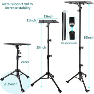 Projector Stand, Sturdy Durable Metal Laptop Tripod Stand with Wheels, Folding Floor Tripod Stand with Tray, Adjustable Height Portable DJ Equipment Stand for Indoors and Outdoors (29 Inch-69 Inch)