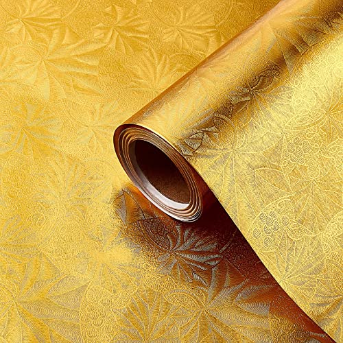 Jecery Embossed Floral Foil Paper Metallic Gold Wrapping Paper Colored Foil Sheets for Crafts Scrapbook Florist Cake Board Cake Drums Gift Wrapping, 15.7 Inch 46 ft