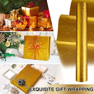 Jecery Embossed Floral Foil Paper Metallic Gold Wrapping Paper Colored Foil Sheets for Crafts Scrapbook Florist Cake Board Cake Drums Gift Wrapping, 15.7 Inch 46 ft